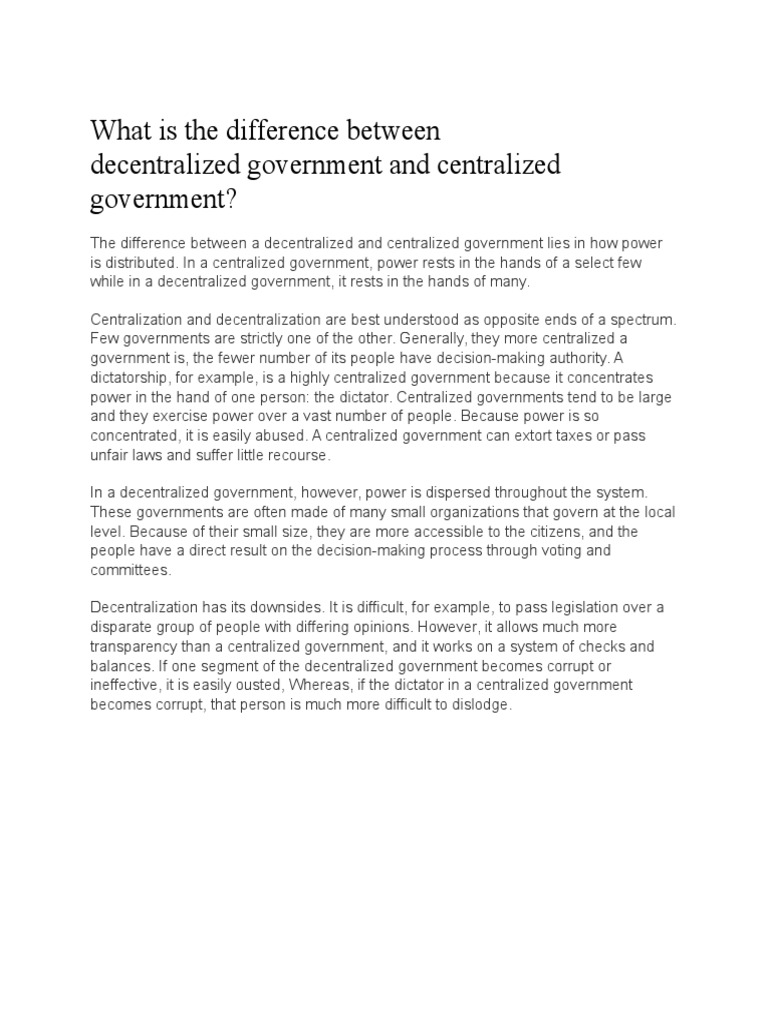 Decentralized Government and Centralized Government | PDF