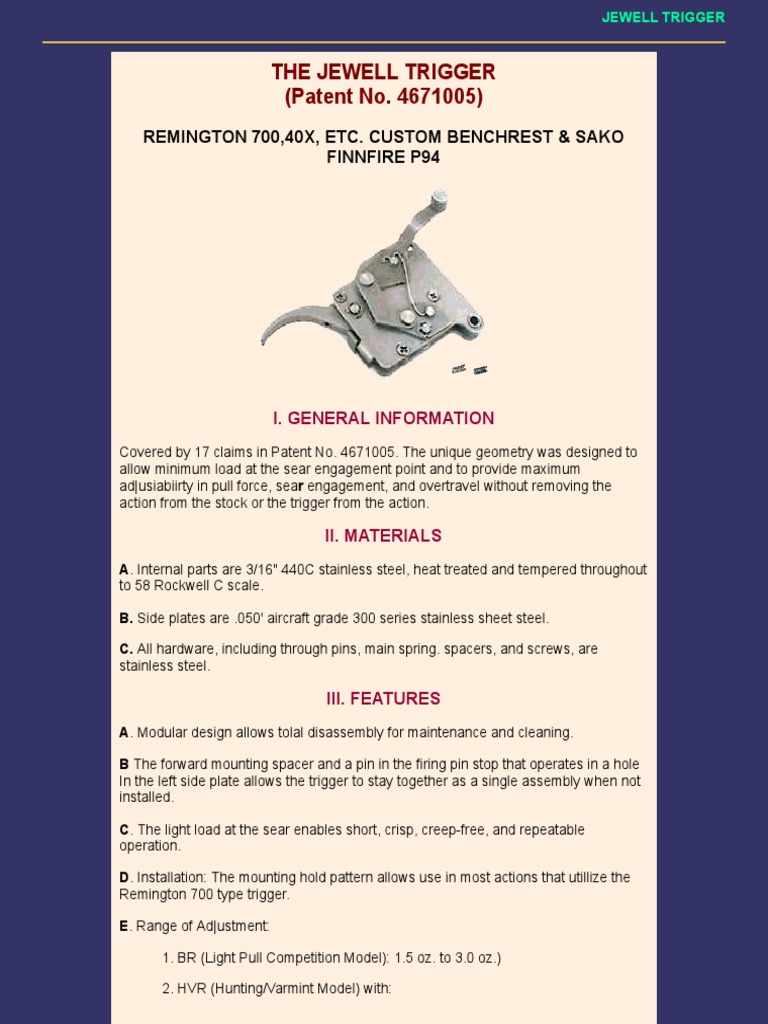 The Jewell Trigger Manual | Trigger (Firearms) | Firearms