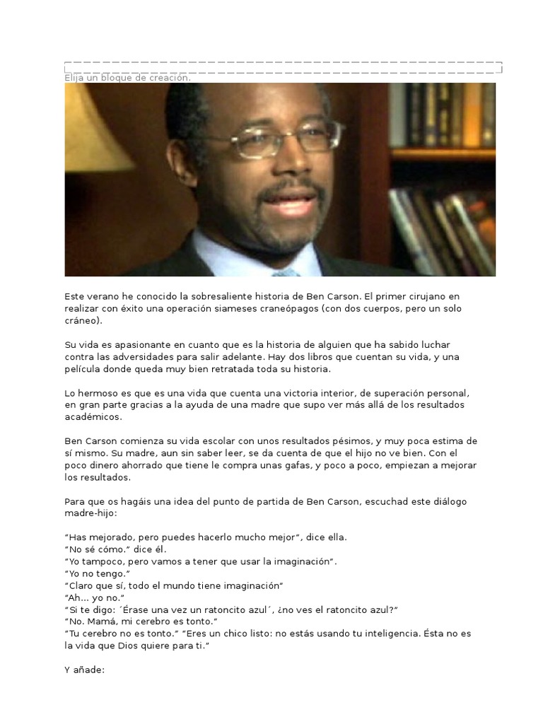 Bio Ben Carson | PDF | Ben Carson | Bienestar