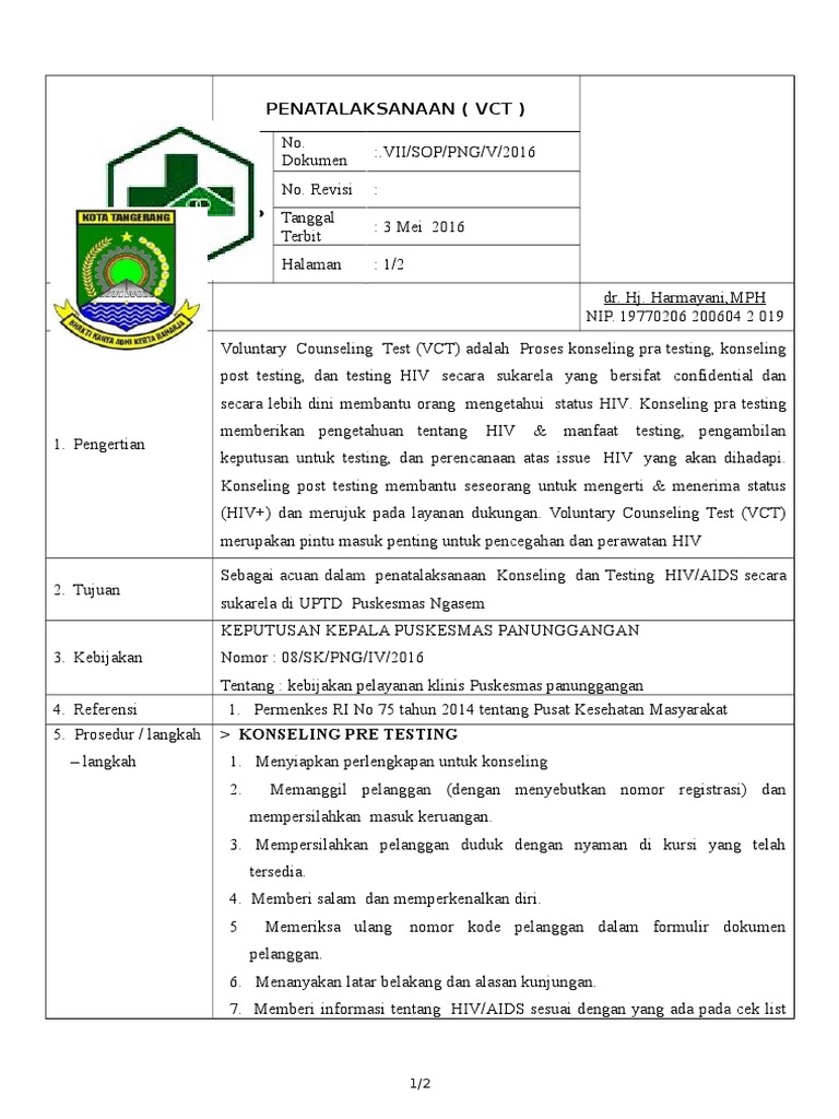 SOP VCT Puskesmas Panunggangan | PDF