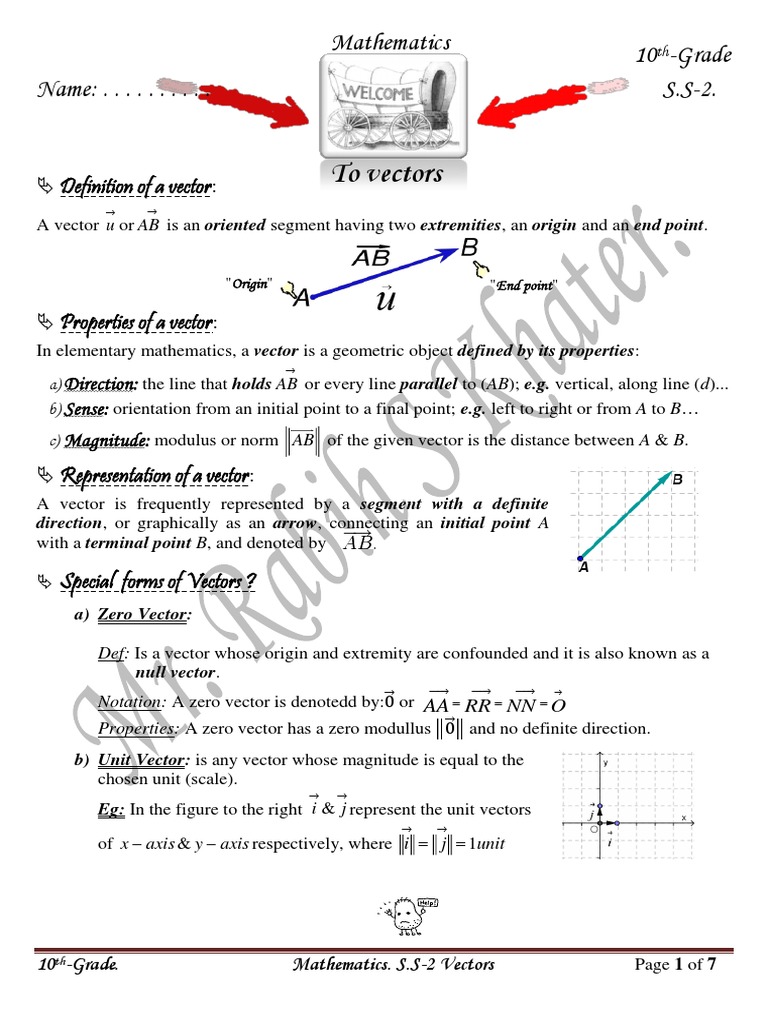 To Vectors: 10 - Grade Name: - . - . - . - . - . S.S-2. Mathematics ...