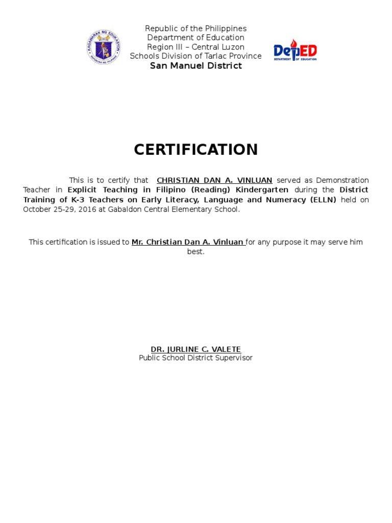 Certification for Teachers Training | PDF