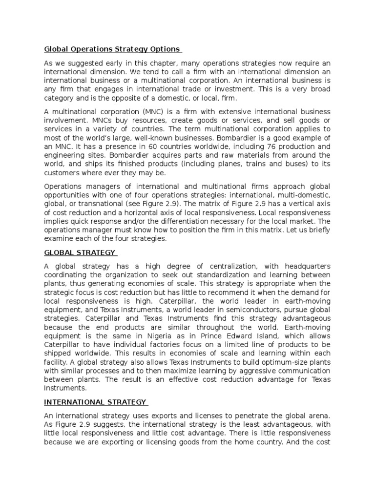 Four Global Operations Strategies | PDF | Multinational Corporation ...