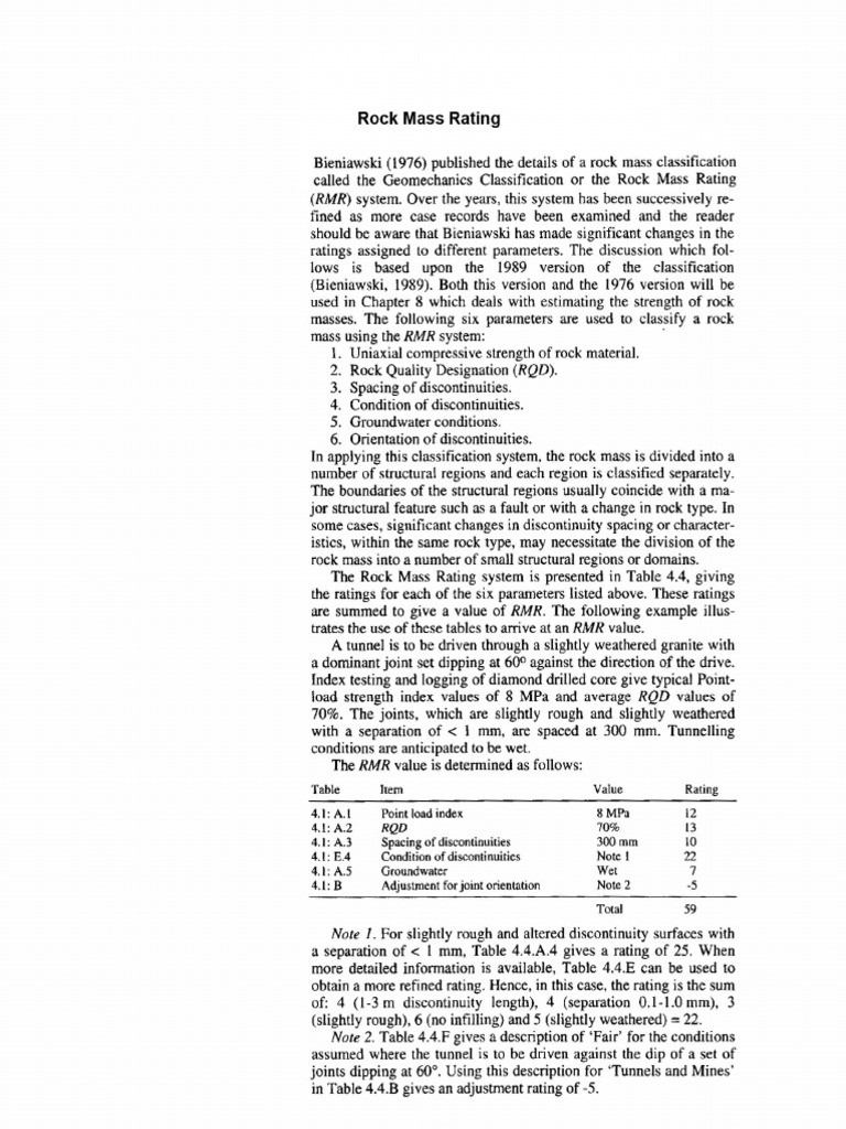 Rock Mass Rating Bieniawski 1989 PDF | Download Free PDF | Solid ...