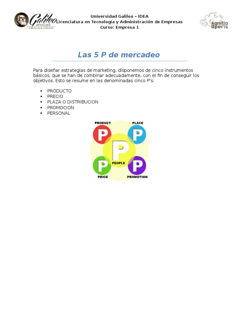 Las 5 P de Mercadeo | PDF | Producto (Negocio) | Marketing