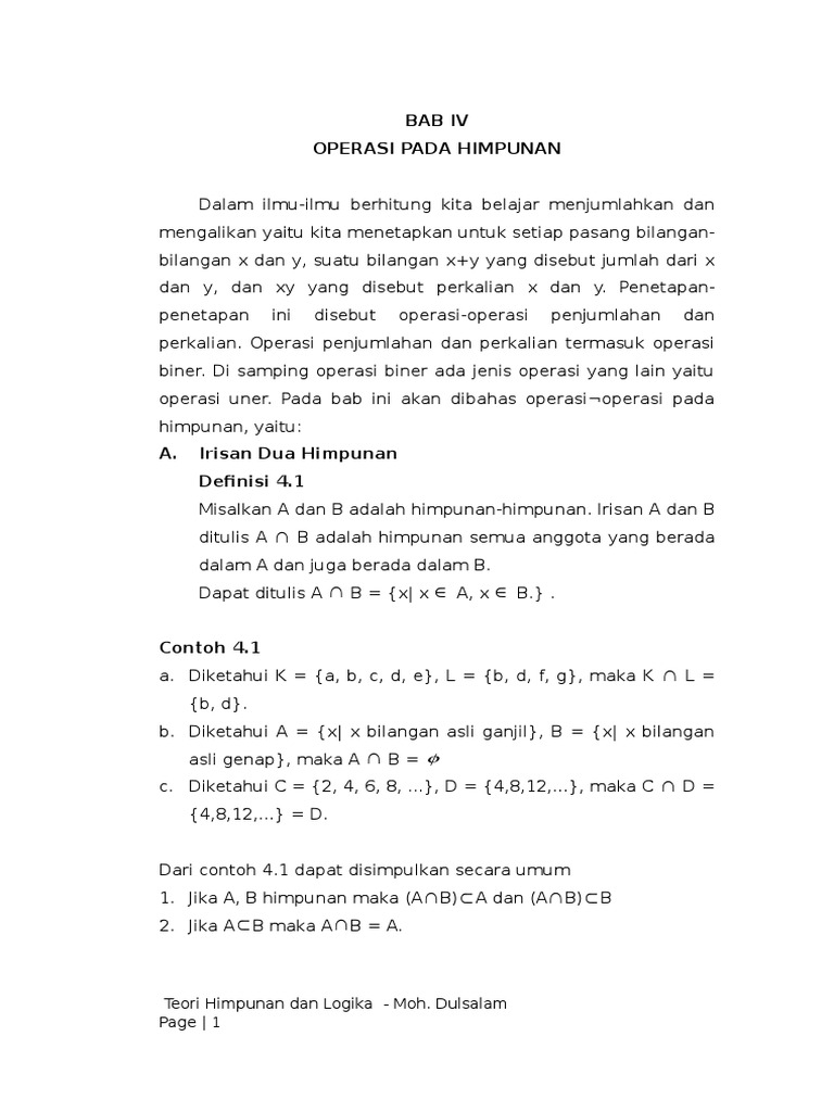 Bahan Ajar Teori Himpunan Dan Logika Matematika Bab 4 Dan 5 | PDF ...