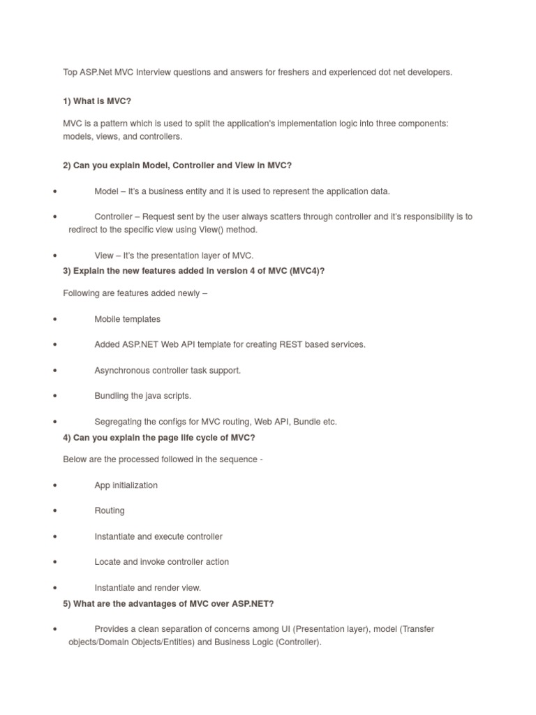 MVC Interview Questions and Answers | PDF | Model–View–Controller ... MVC Interview Questions and Answers | PDF | Model–View–Controller ...