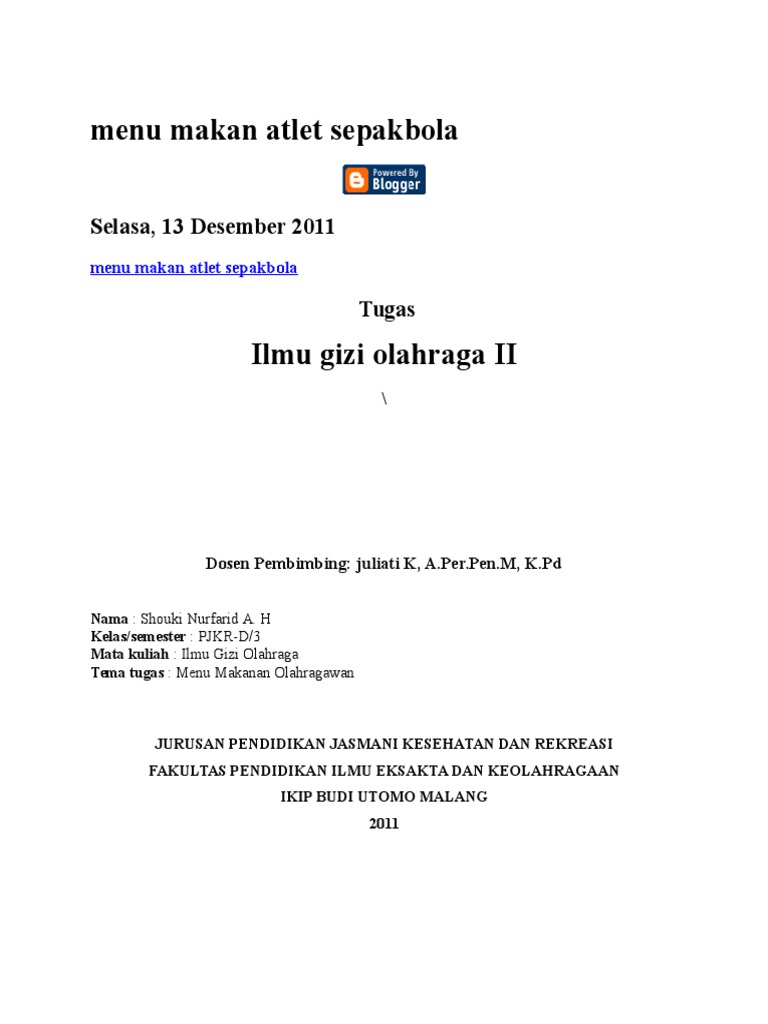 Menu Makan Atlet Sepakbola | PDF