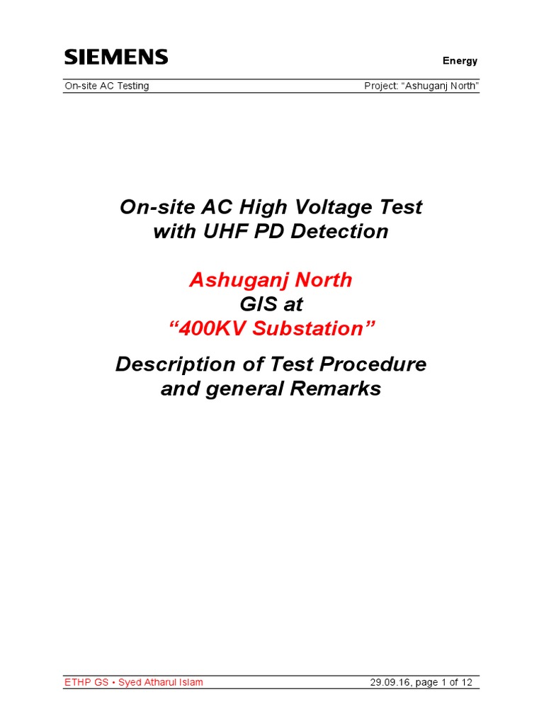 HV Test Plan Gis 400 KV | PDF | Voltage | High Voltage
