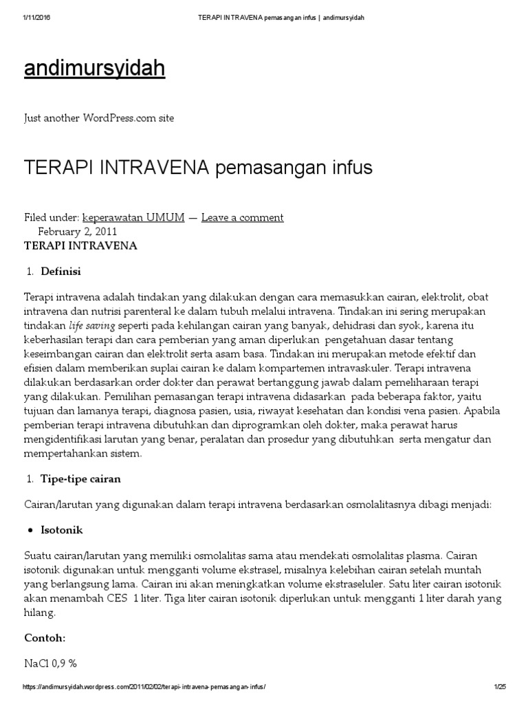 TERAPI INTRAVENA Pemasangan Infus - Andimursyidah | PDF