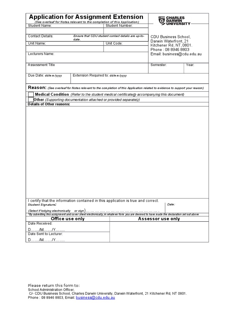 Application For Assignment Extension: Reason | PDF | Special Education ...