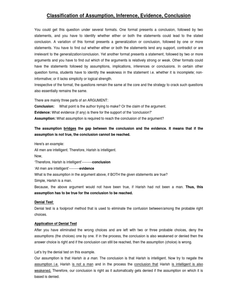 Distinguishing Claims and Assumptions | PDF | Argument | Inference