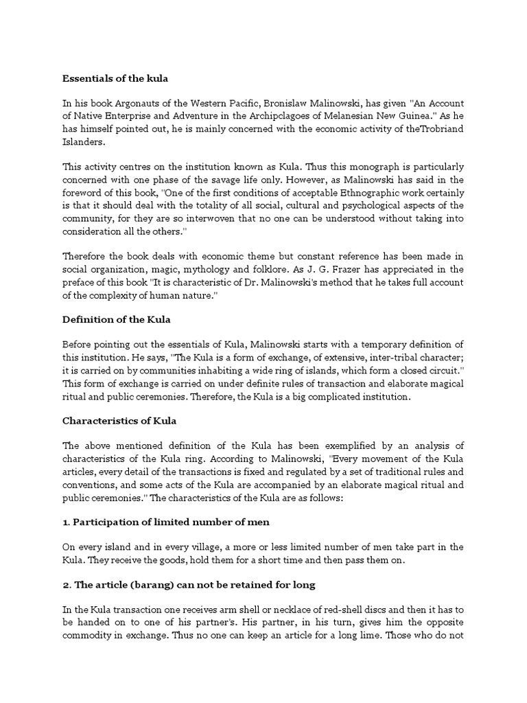 Essentials of The Kula Ring | PDF | Cultural Anthropology | Anthropology