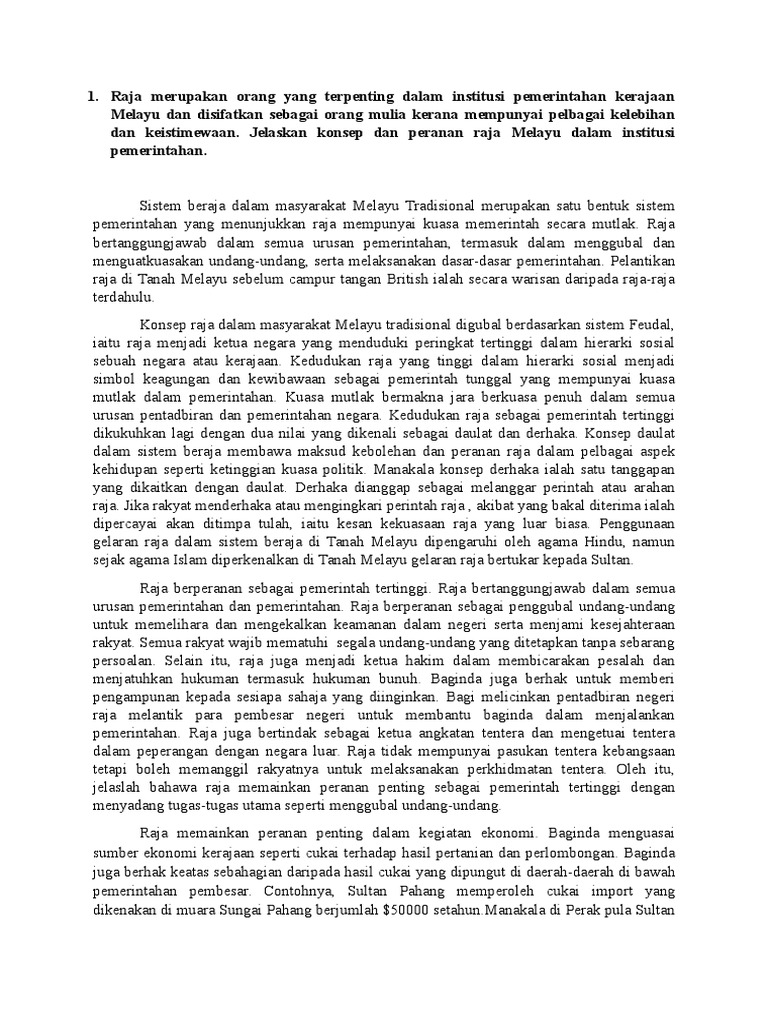 Konsep Dan Peranan Raja Di Tanah Melayu 2 | PDF