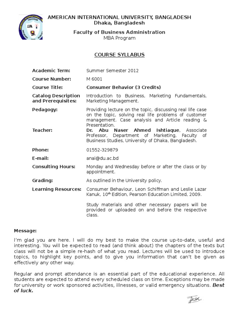 Course Syllabus - Consumer Behavior | PDF | Consumer Behaviour | Power (Social And Political)