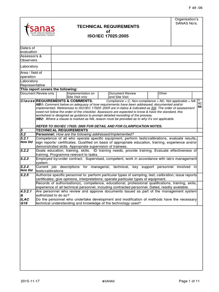 SANAS ISO/IEC 17025:2005 Compliance Guide | PDF