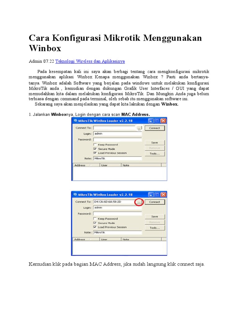 Cara Konfigurasi Mikrotik Menggunakan Winbox | PDF