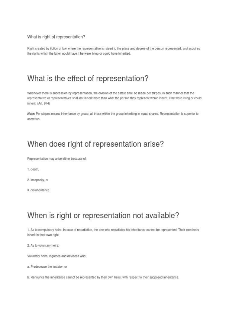What Is Right of Representation | PDF | Will And Testament | Intestacy