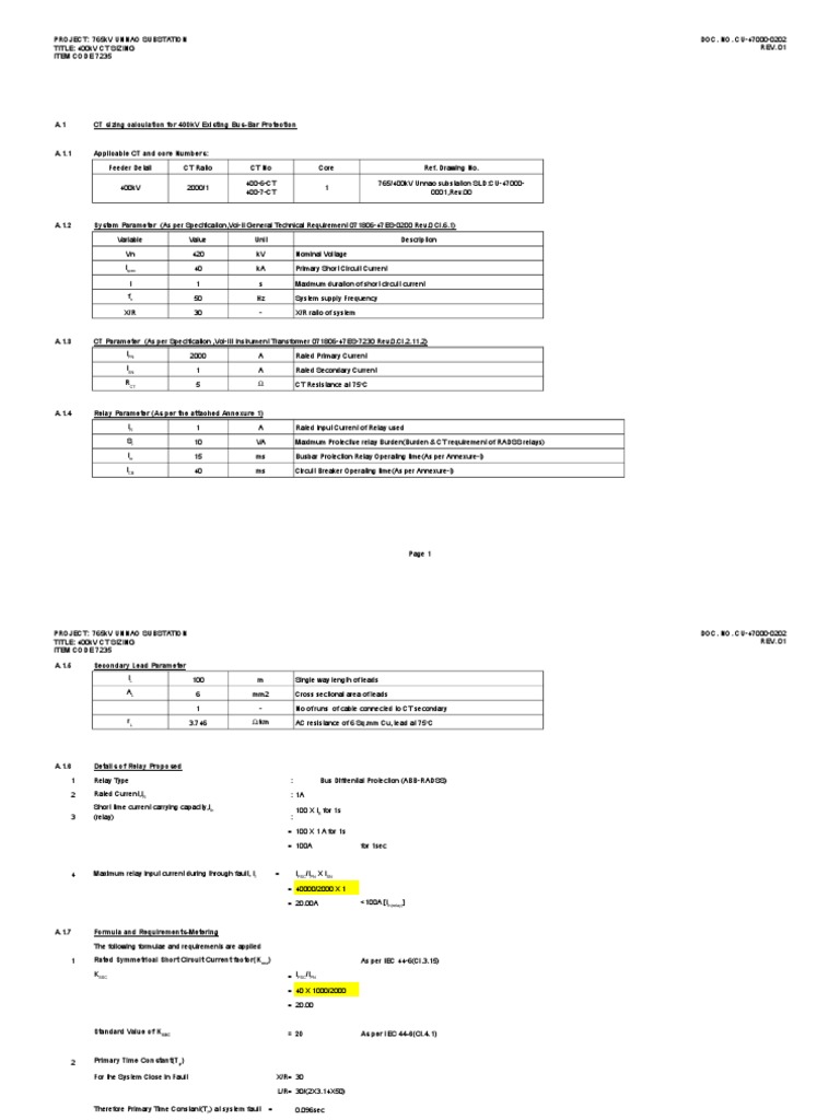 CT Sizing | PDF | Transformer | Electrical Substation