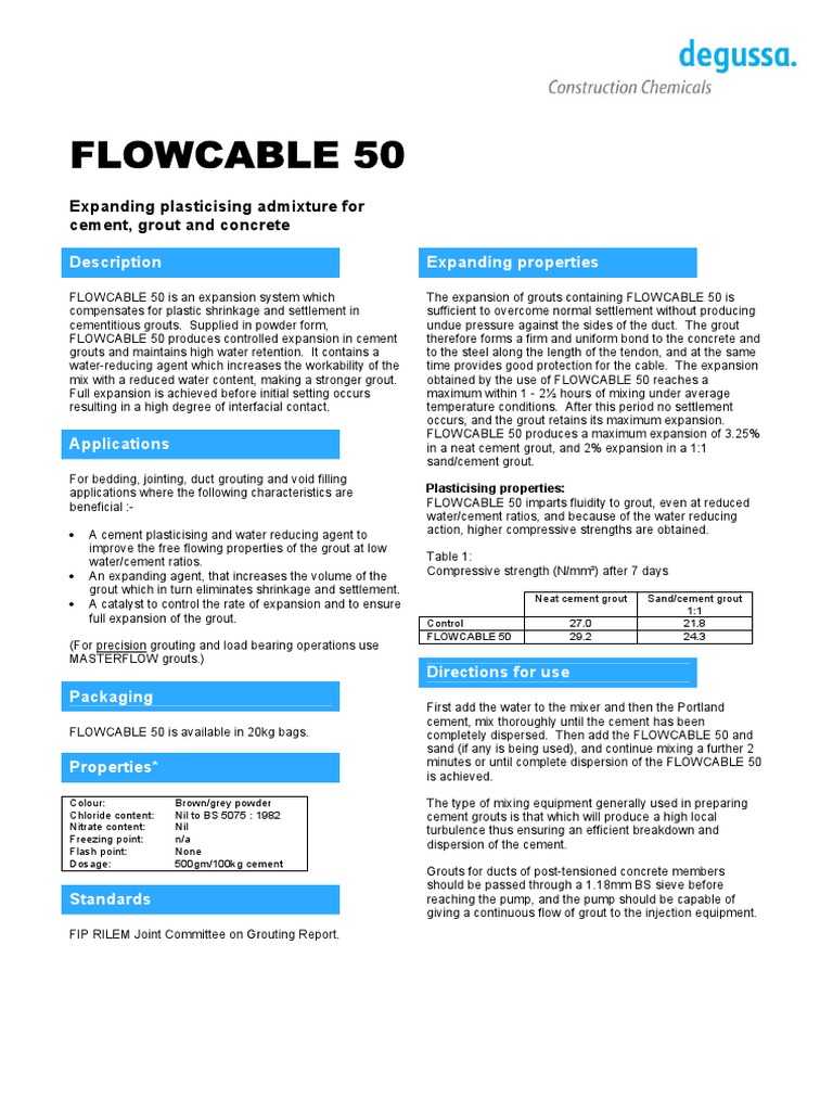 TDS - Flowcable 50 | PDF | Concrete | Cement