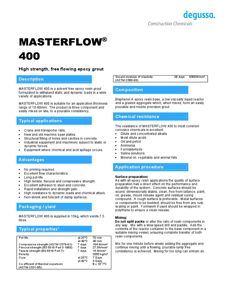 TDS - Masterflow 400 | Epoxy | Strength Of Materials