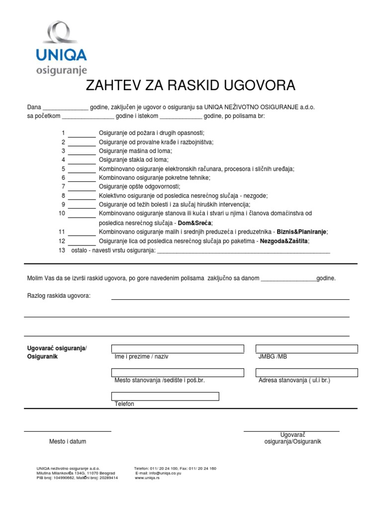 Zahtev Za Raskid-Neživot | PDF