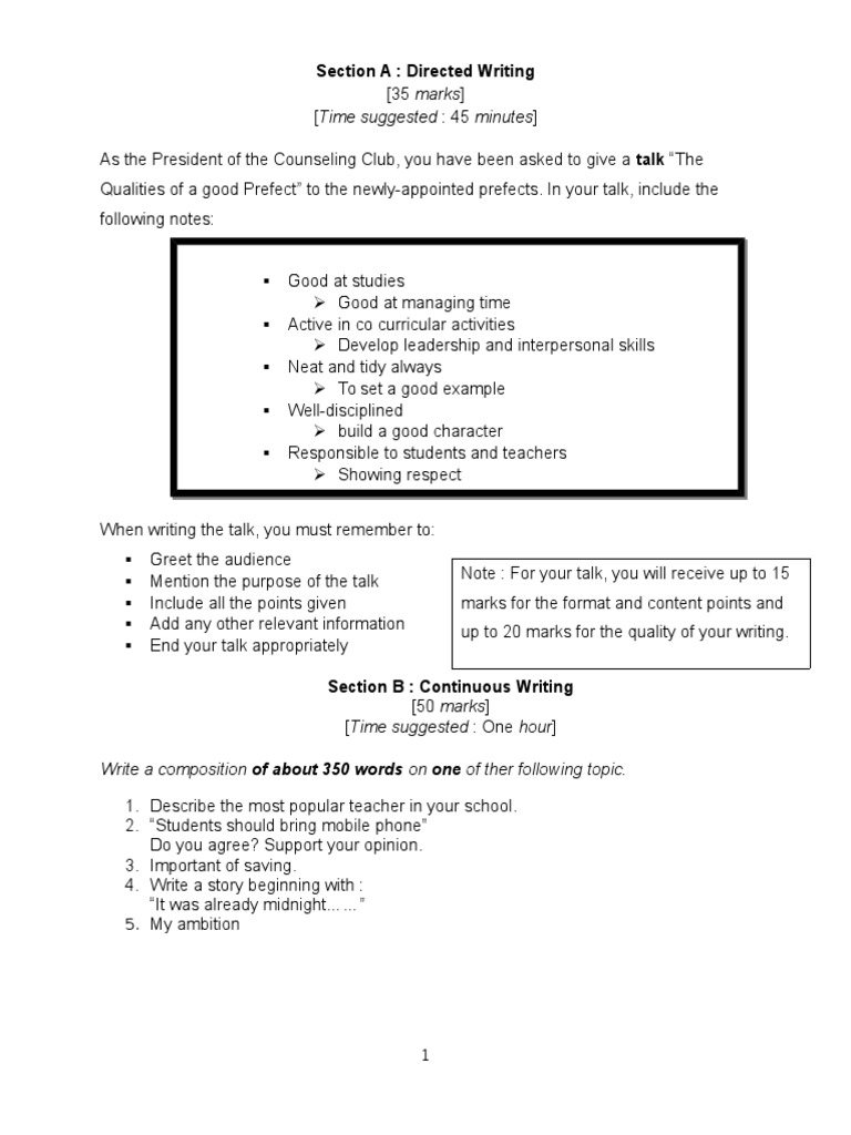 Section A: Directed Writing: Write A Composition of About 350 Words On ...