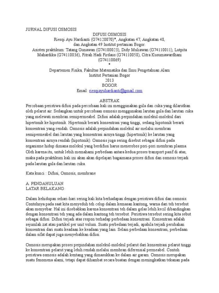 Jurnal Difusi Osmosis | PDF