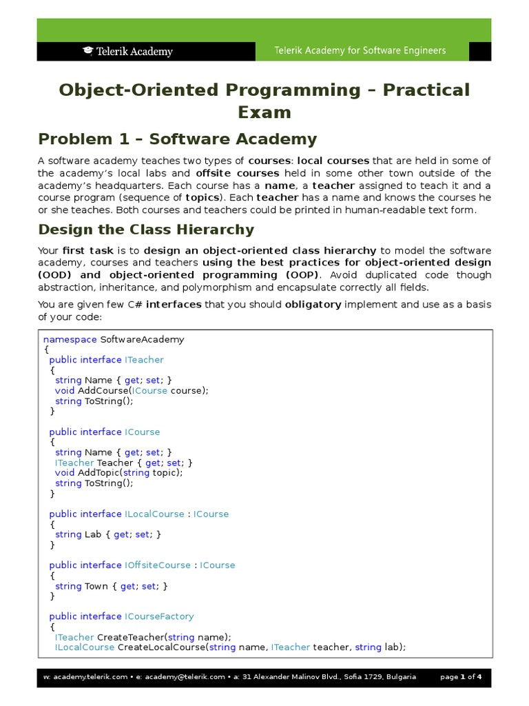 Software Academy | PDF | C Sharp (Programming Language) | Object Oriented Programming