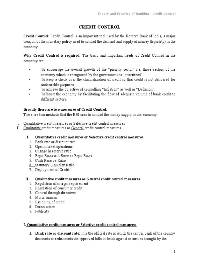 Credit Control | PDF | Reserve Bank Of India | Reserve Requirement