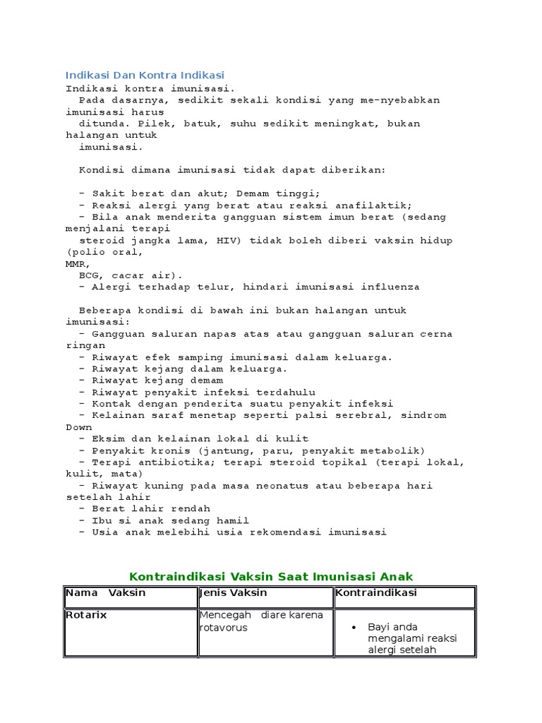 Indikasi Dan Kontra Indikasi Imunisasi | PDF