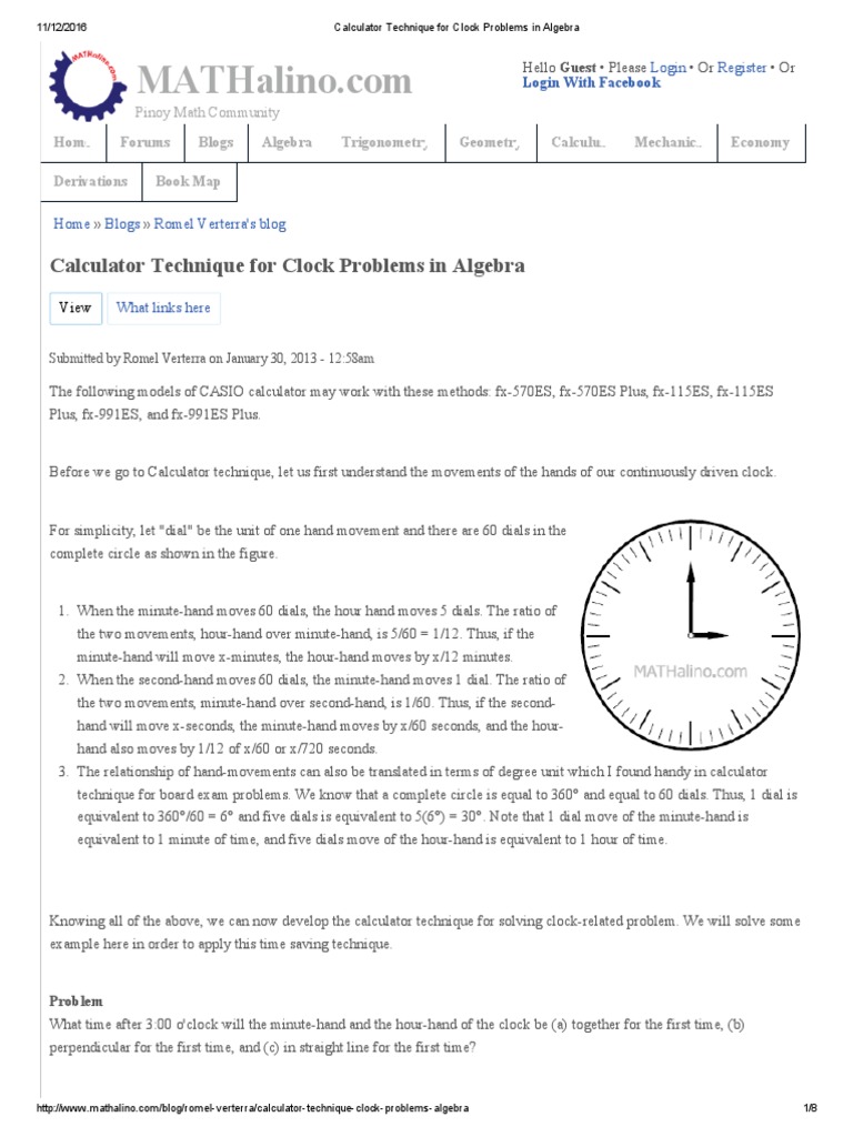 Calculator Technique For Clock Problems in Algebra | PDF | Time | Truss