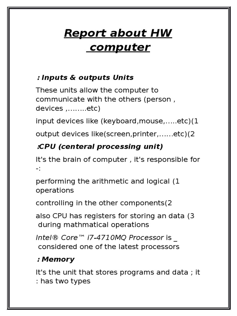 Report About HW Computer | PDF