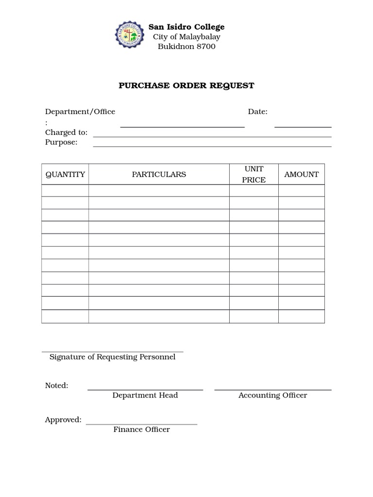 Purchase Order Request: City of Malaybalay Bukidnon 8700 | PDF