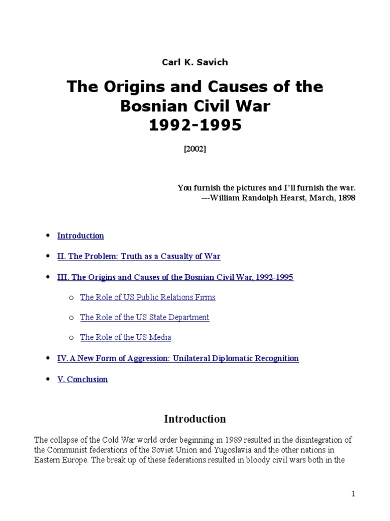 The Origins and Causes of The Bosnian Civil War 1992-1995: Carl K ...