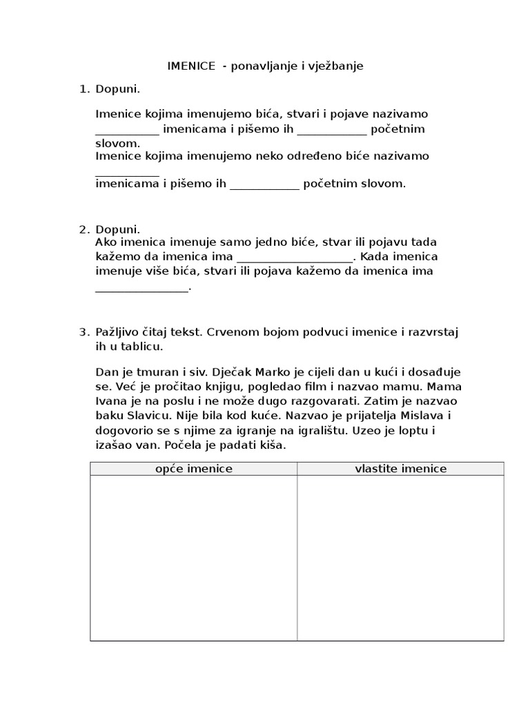 IMENICE - 3. Razred - Ponavljanje | PDF