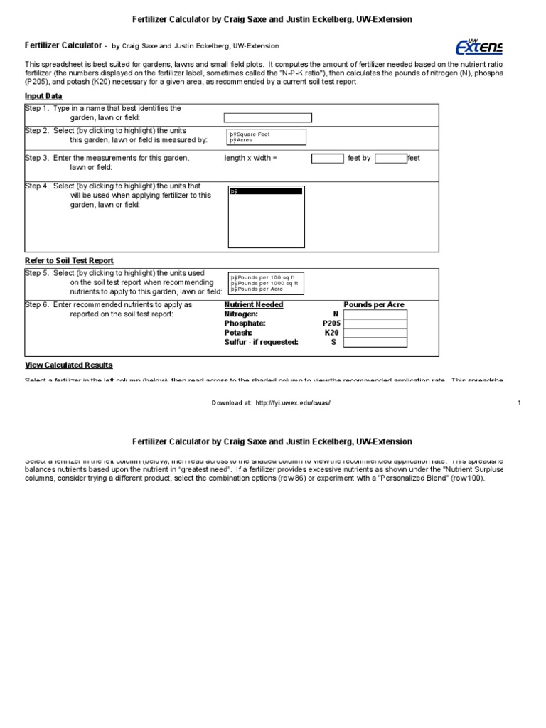 UWEX Fertilizer Calculator | PDF | Manure | Fertilizer