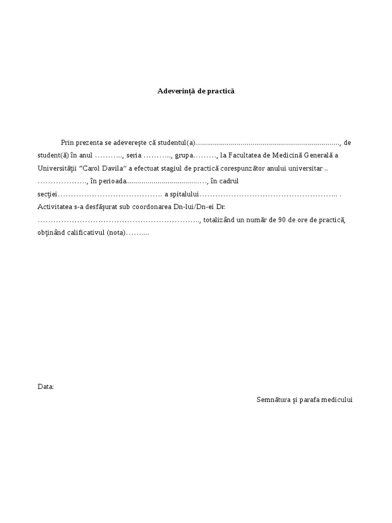 Adeverinta Practica UMFCD | PDF