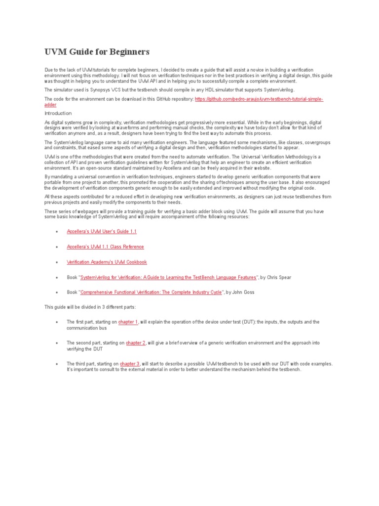 Uvm Guide For Beginners Verification And Validation Hardware Description Language Free 30 