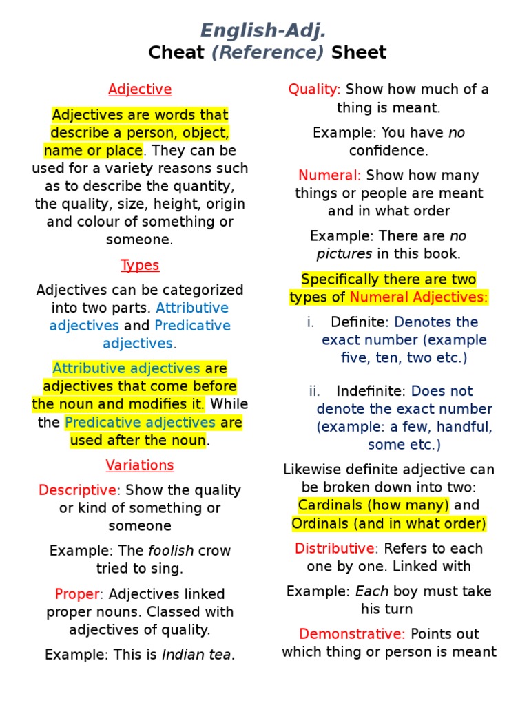 Cheat Sheet English | PDF