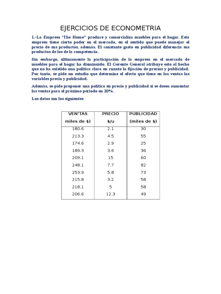 Ejercicio Econometria | PDF | Publicidad | Producto Interno Bruto