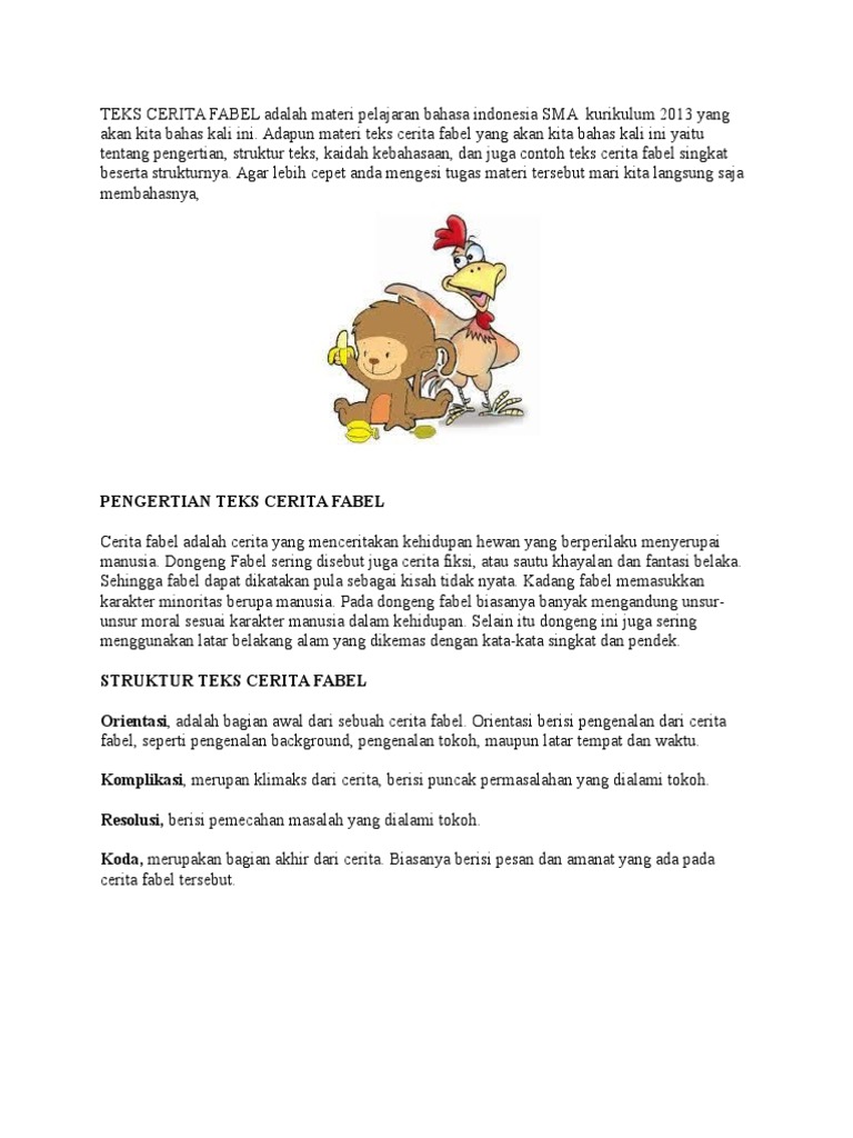 TEKS CERITA FABEL Adalah Materi Pelajaran Bahasa Indonesia SMA | PDF