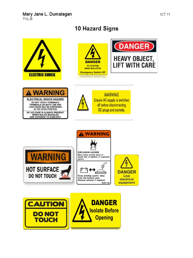 10 Hazard Signs: Mary Jane L. Dumalagan | PDF