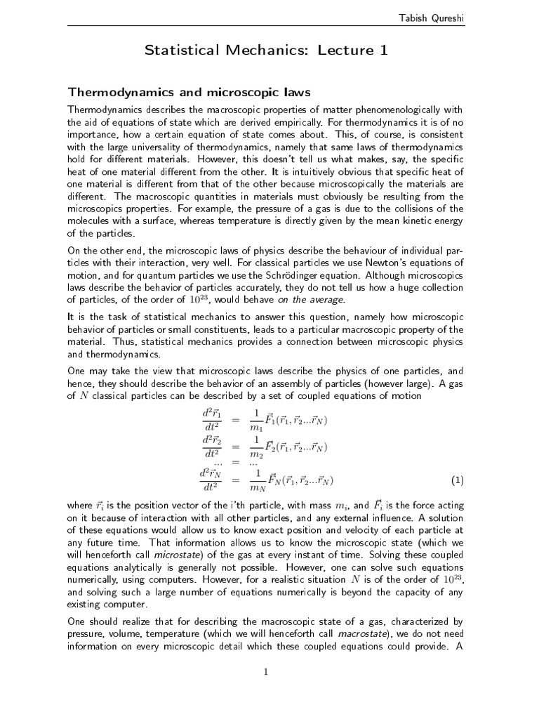 Lecture Notes in Statistical Mechanics | PDF | Statistical Mechanics ...