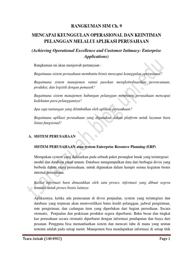 RANGKUMAN SIM CH 9 Laudon by Tsara Azizah | PDF | Bisnis