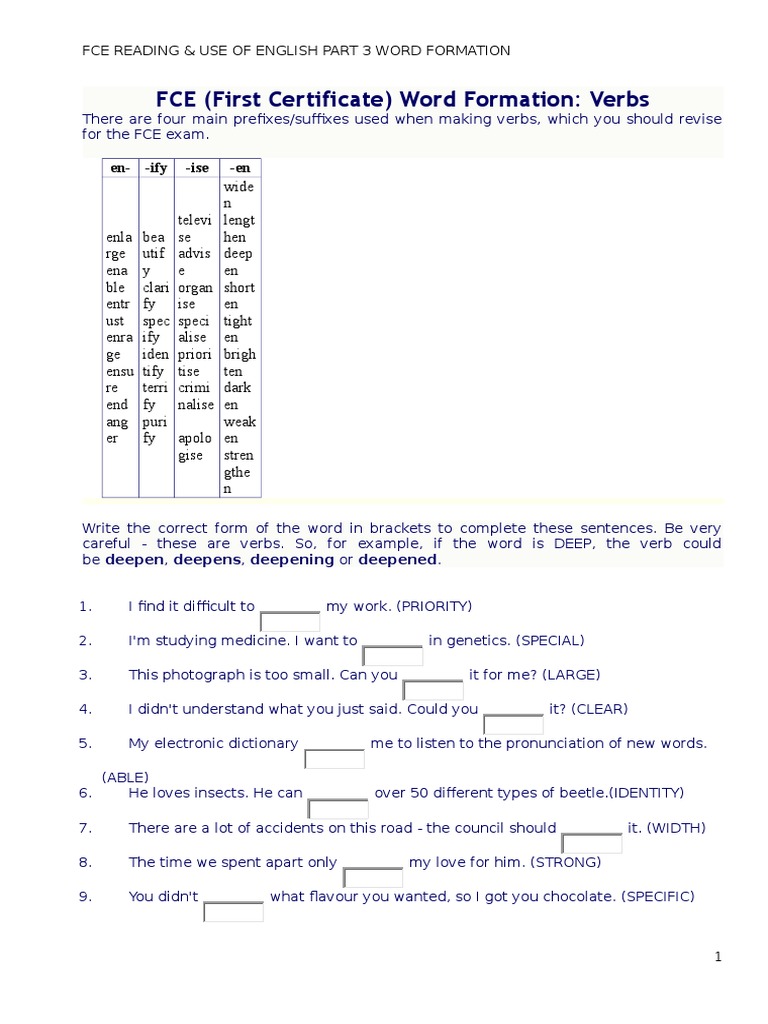 Fce Word Formation 1 | PDF | Noun | Adjective