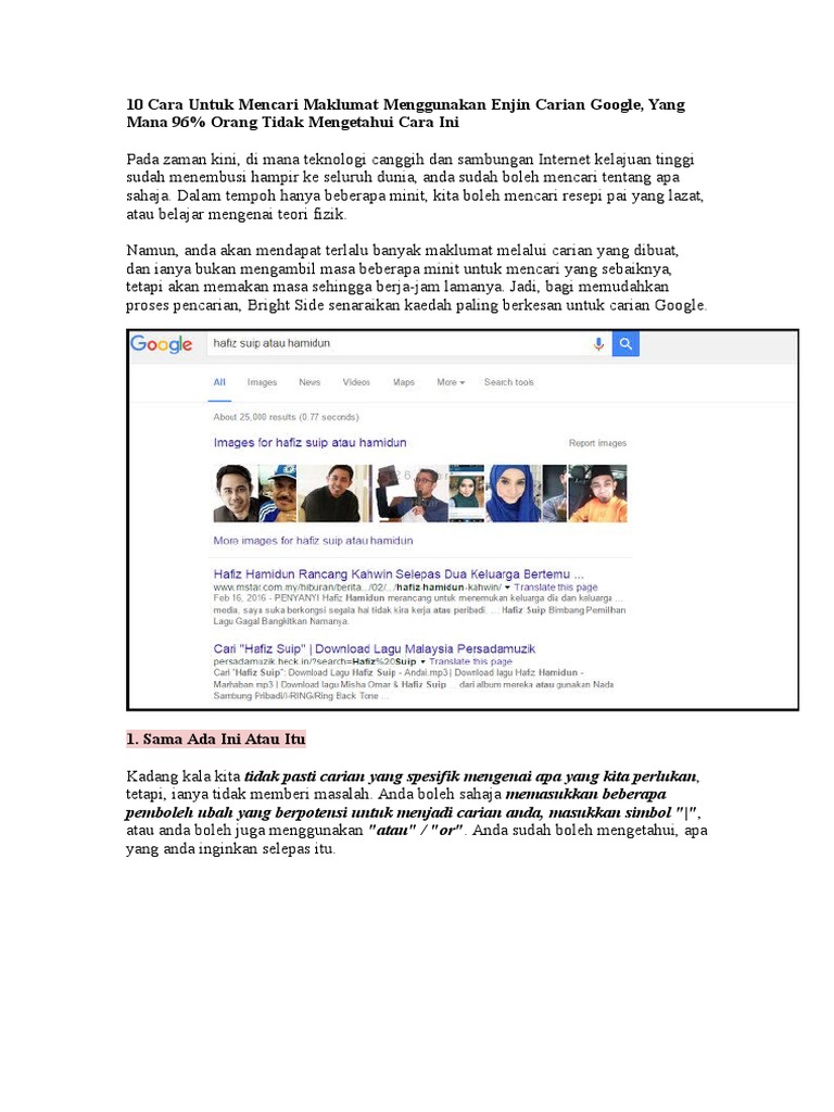 10 Cara Untuk Mencari Maklumat Menggunakan Enjin Carian Google | PDF