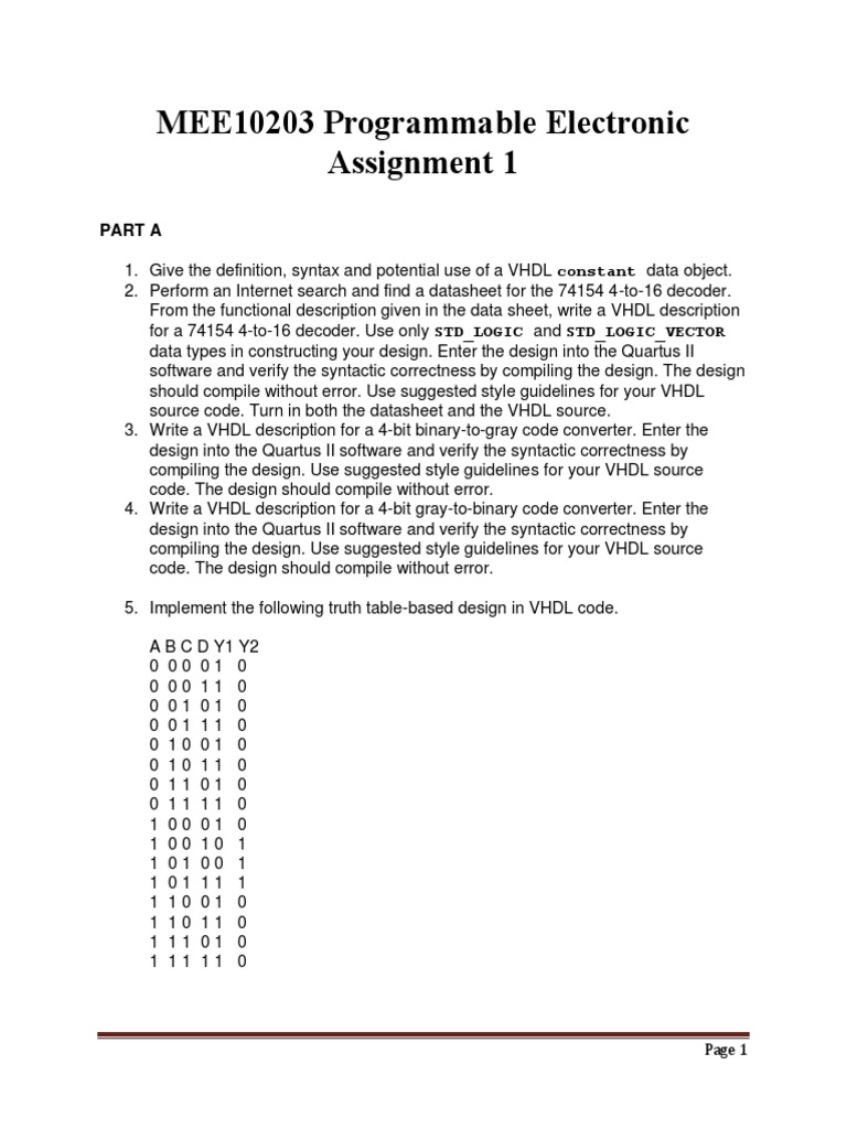 Programmable Electronic Assignment Pdf Vhdl Binary Coded Decimal 8343