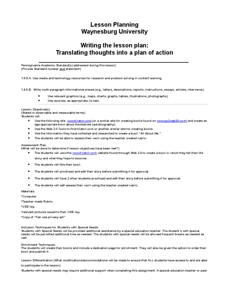 Lesson Plan for Autobiography Creation | PDF