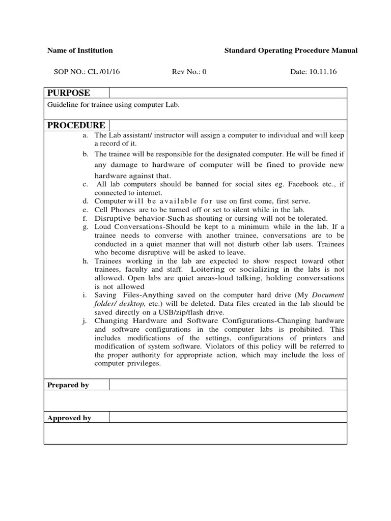 SOP for Computer Lab